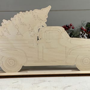 Vintage Pickup Truck With Christmas Tree, Unfinished Standing Christmas ...