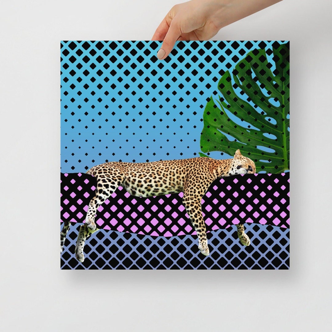 Cheetah on a Pink Spotted Log - Collage Art Print "spot of Color" With ...