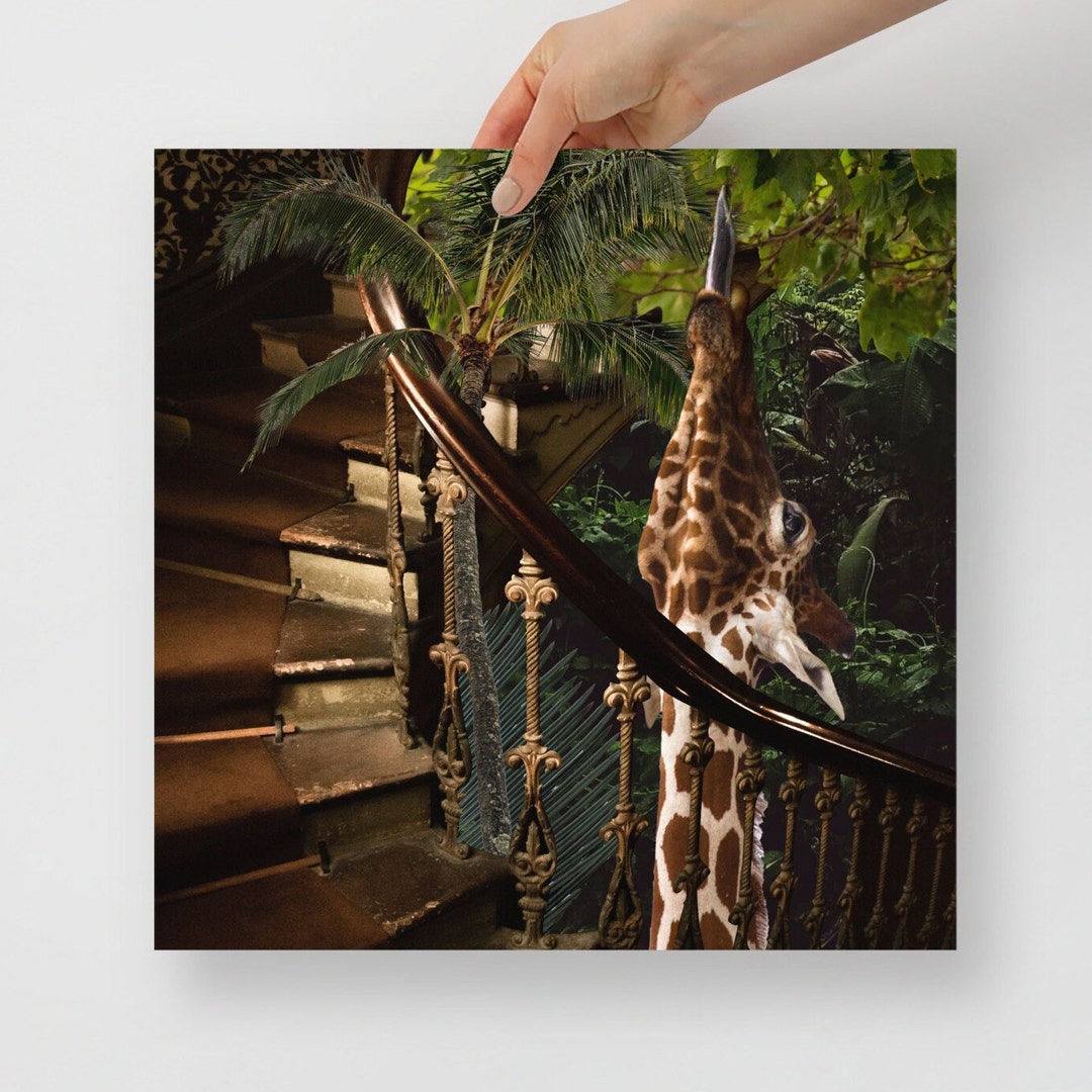 Unique Giraffe Collage Art Print: A Whimsical Spiral Staircase in a ...