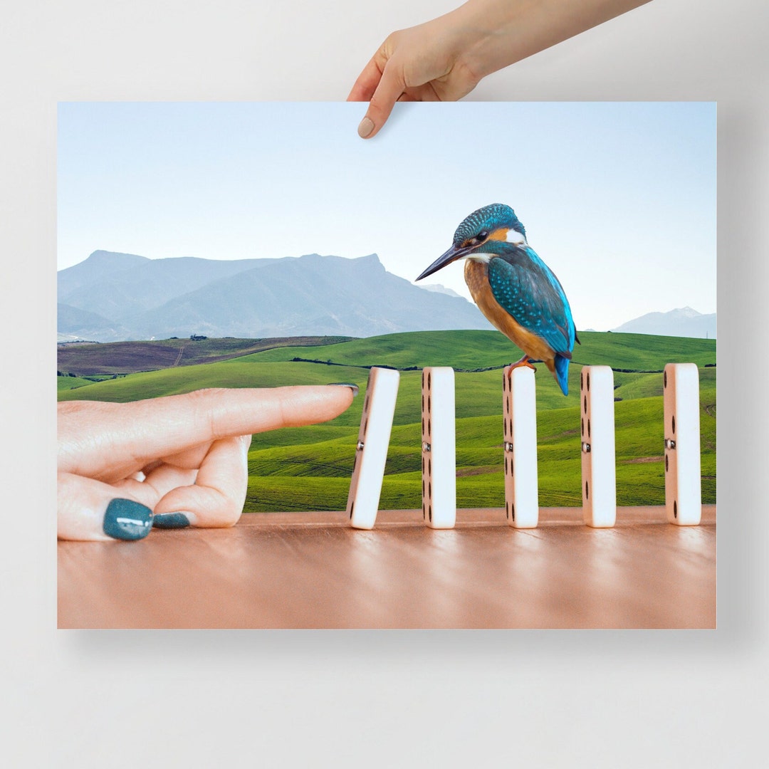 Surreal Collage Art Print - Tipping Point: A Domino Effect - Unique ...
