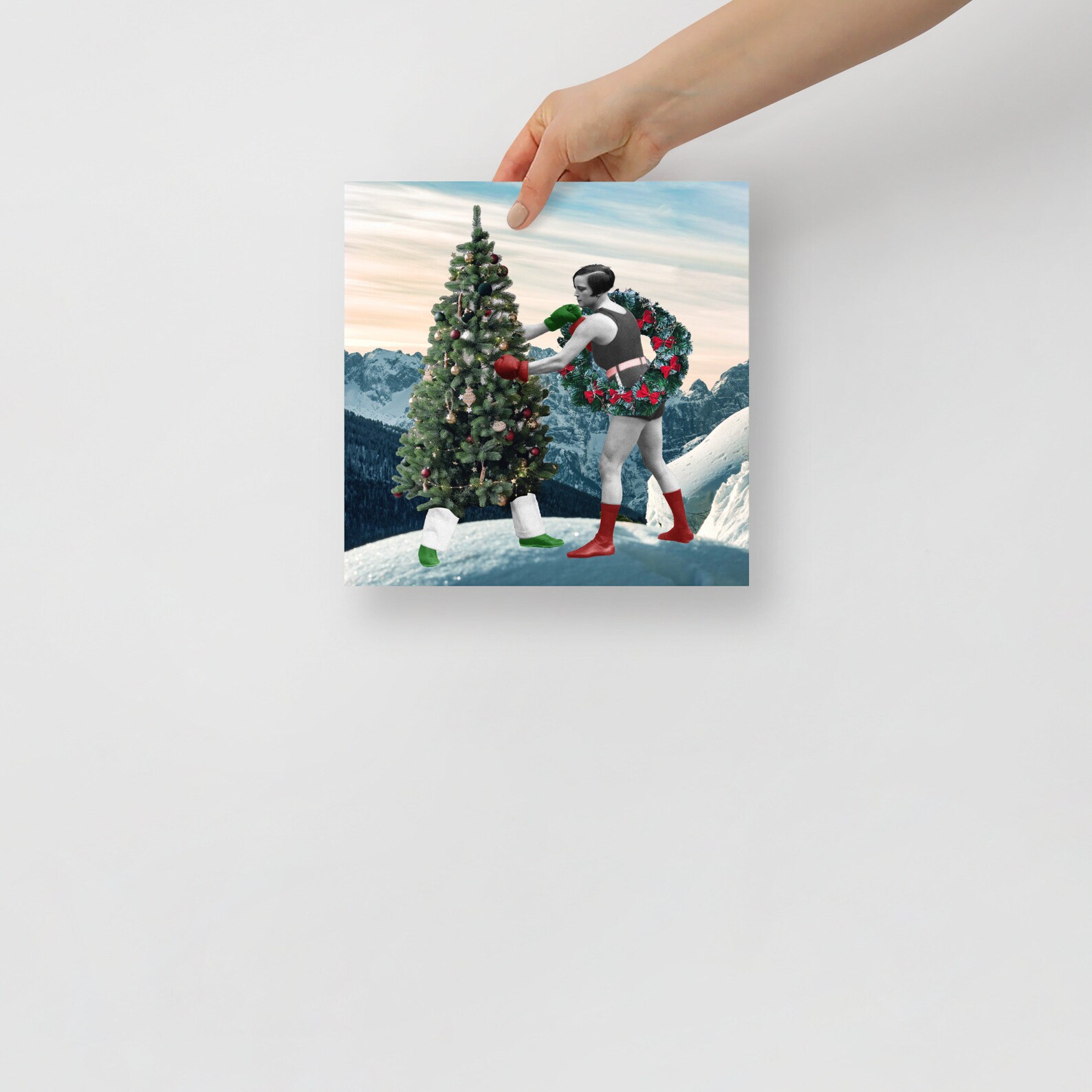 Holiday Knockout: Surreal Collage Art Print of a Boxing Christmas Tree ...