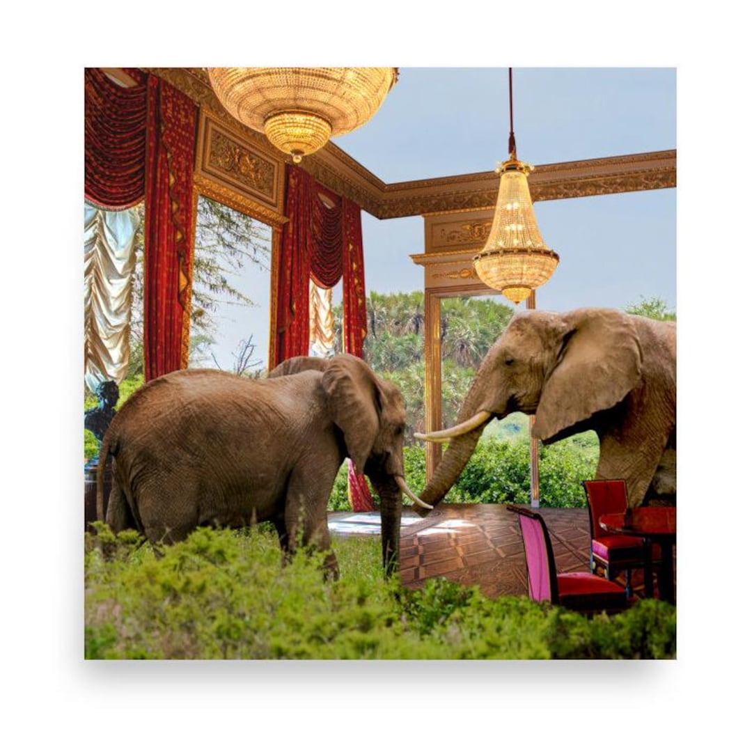 Elephant Parade Art Print - Herd Footsteps Surreal Collage Surreal ...