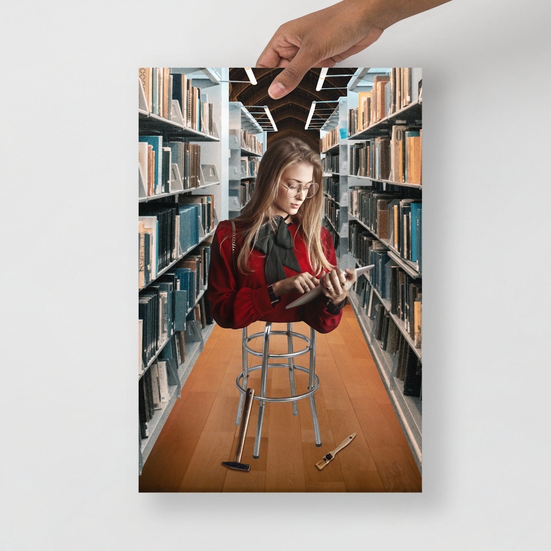 Library Lovers Collage Art Print "sitting Pretty" - Whimsical Gift for ...