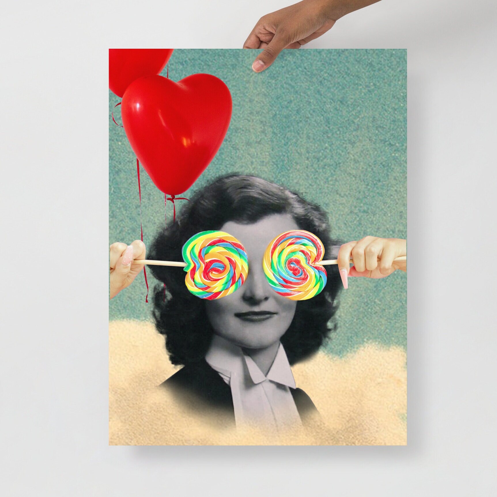 Whimsical Collage Art Print - "love is in Your Eyes" - Rainbow Lollipop ...