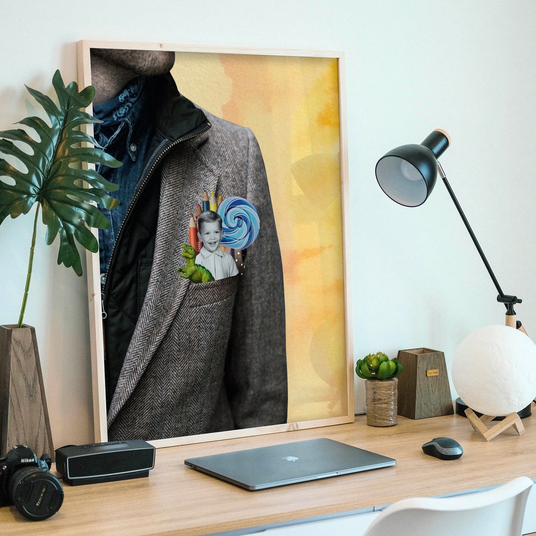 Whimsical Collage Art Print: A Man's Journey With His - Etsy