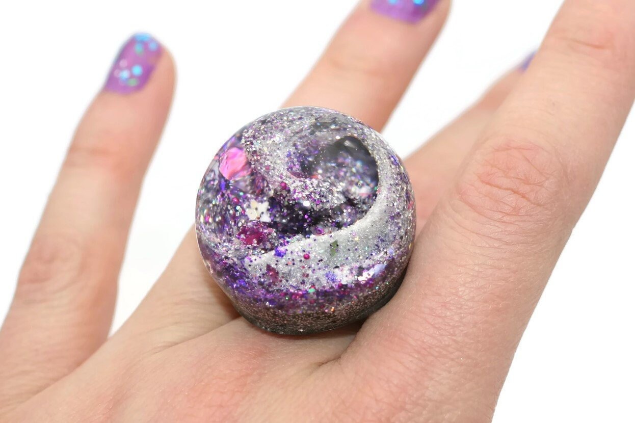 Purple Galaxy Ring Space Dome Ring Holographic Silver and | Etsy