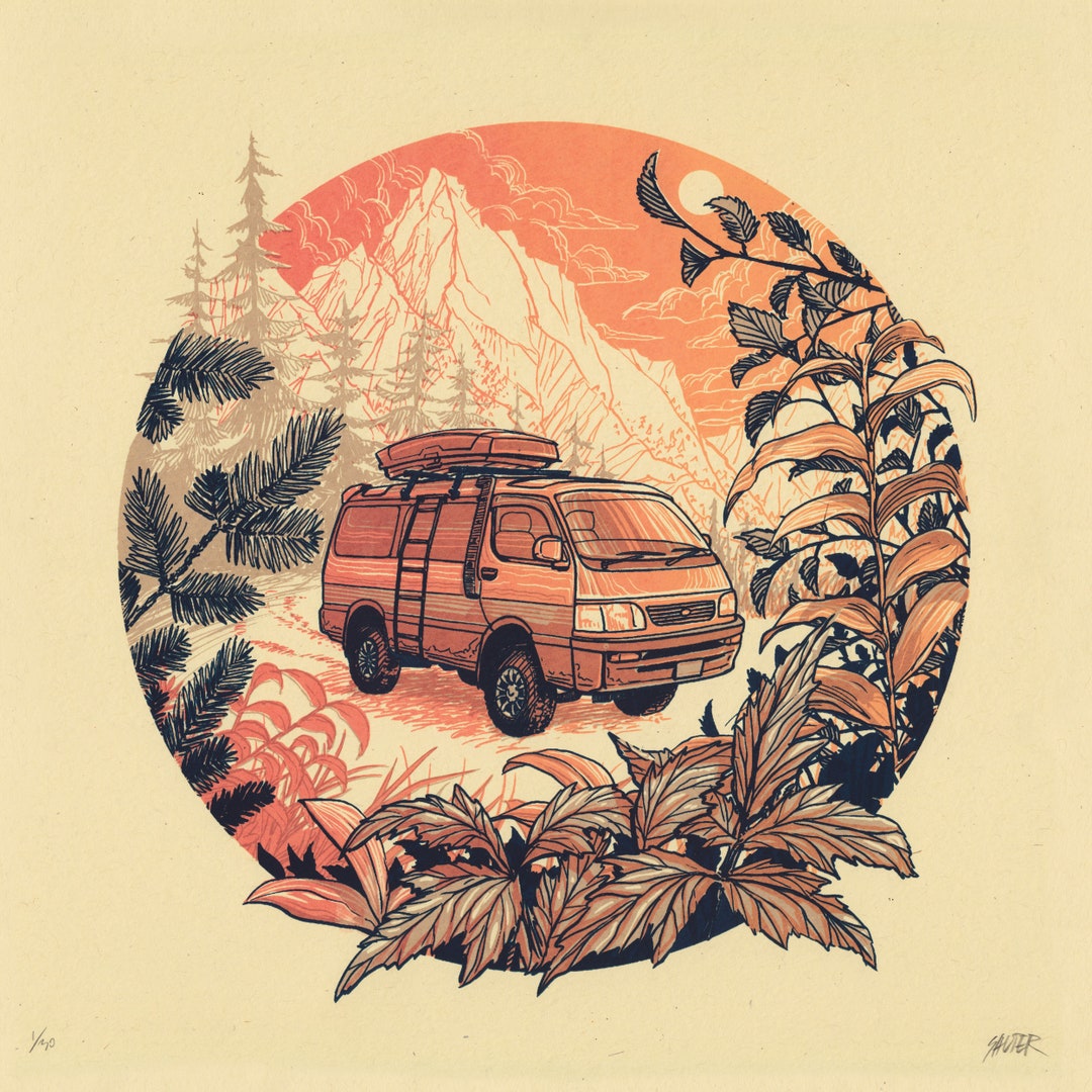 Adventure Van—sunset Edition—screen Print—van Life Art - Etsy