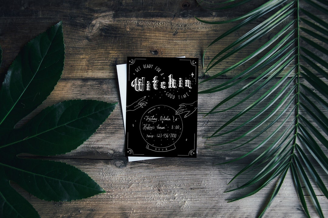 Witch Theme Party Invitation 5x7" - Hand Lettered Instant Digital ...