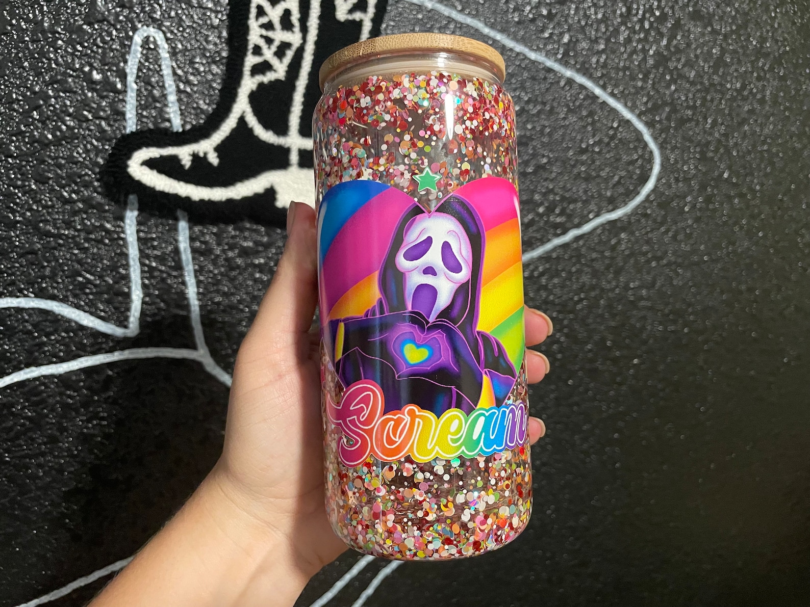 Rainbow Halloween Choose Your Cup and Killer! Glass Can Snow Globe Mug ...