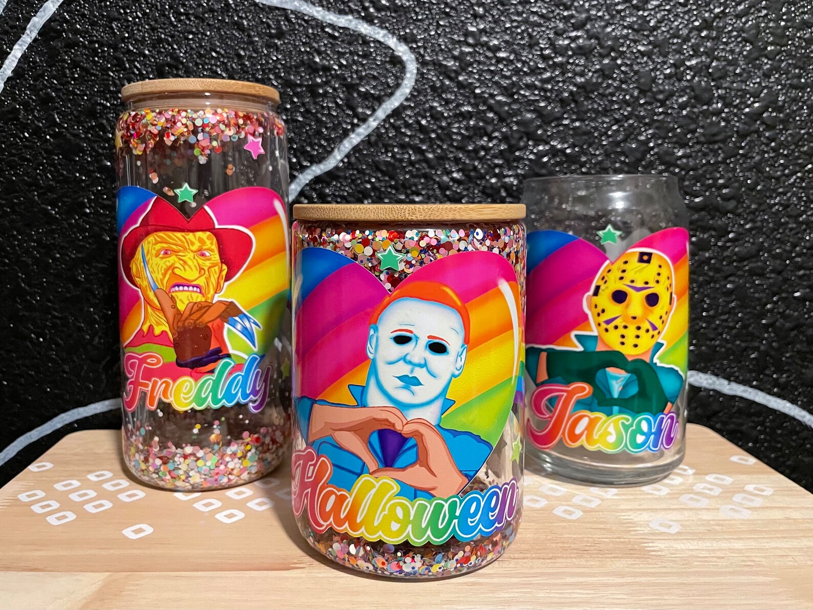 Rainbow Halloween Choose Your Cup and Killer! Glass Can Snow Globe Mug ...