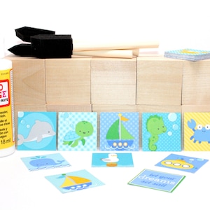 DIY Block Kit Activity - Baby Shower Craft - Wood Blocks - Baby Boy ...