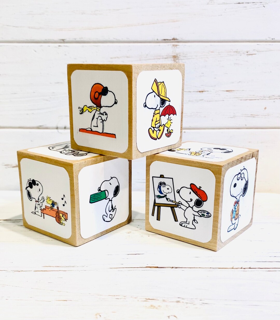 Snoopy Peanuts Wood Blocks Baby Shower Decorations Table Centerpiece 2 ...
