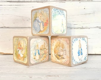 Beatrix Potter Wood Blocks Peter Rabbit Nursery Room Decor Benjamin ...
