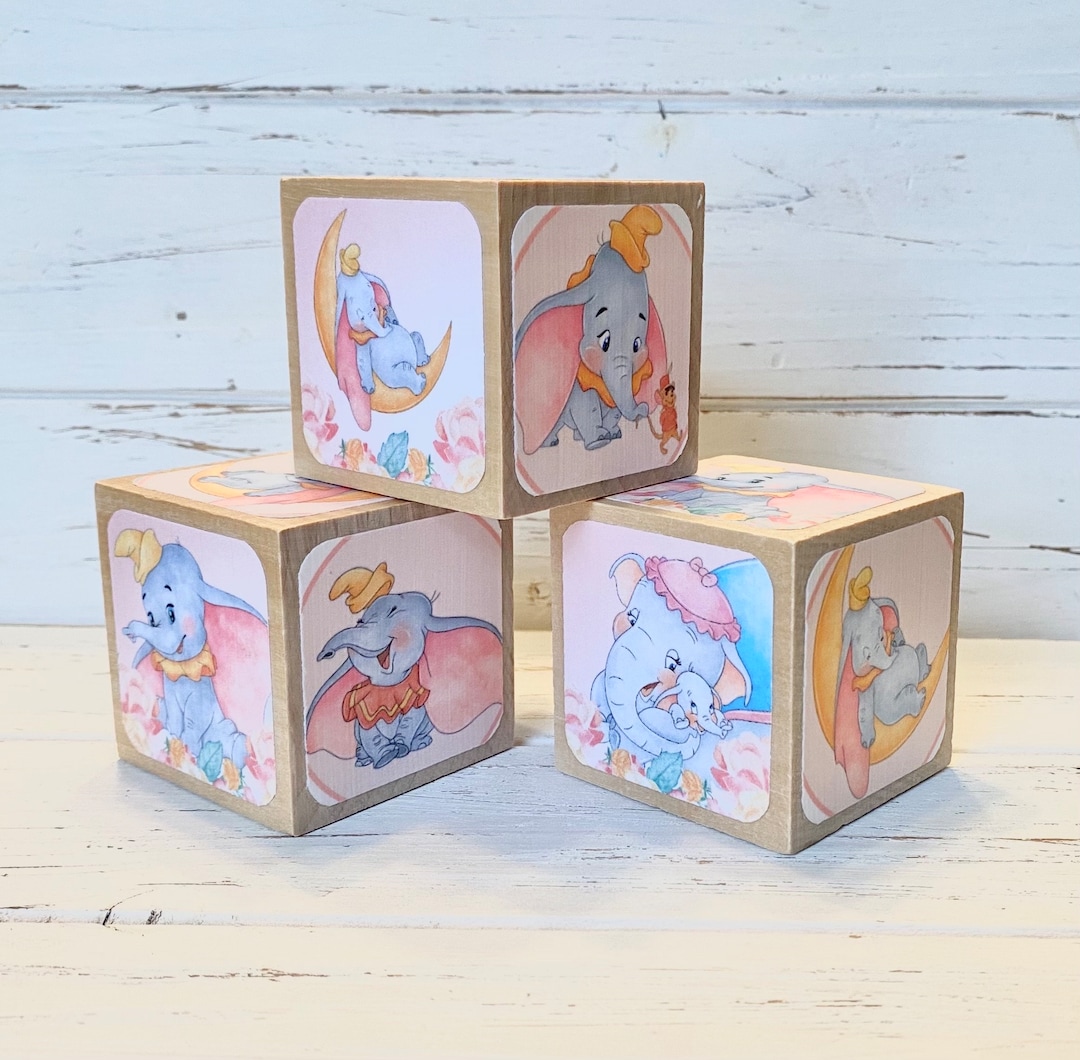 Dumbo Nursery or Baby Shower Decorations Wooden Blocks Baby Mine Pink ...