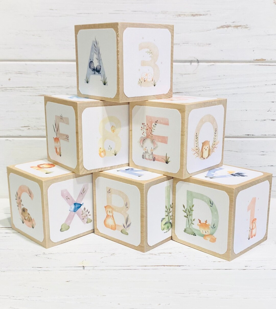 Alphabet Letter Blocks - Wooden Blocks - 6 Blocks - Letter and Numbers ...
