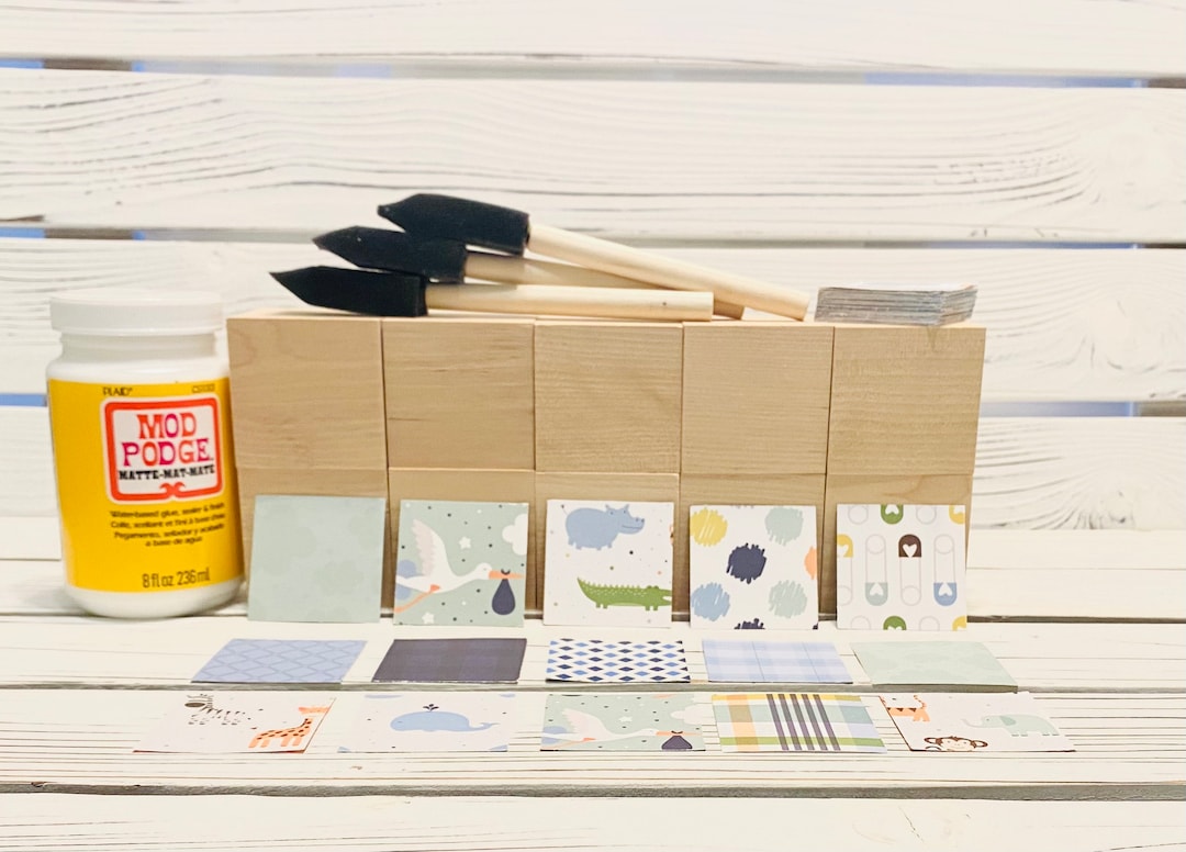 Wooden Blocks - Baby Shower Craft - Baby Boy Designs - DIY - 2 Inch ...