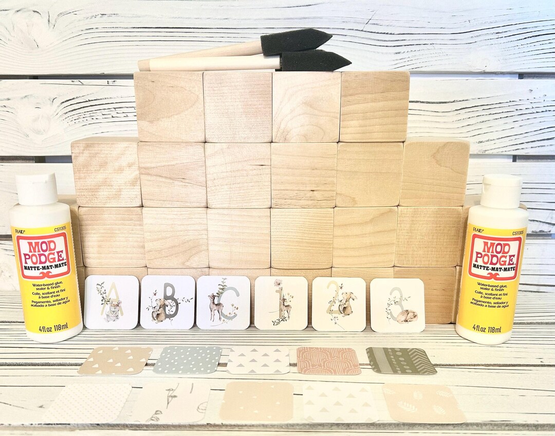 DIY Wood Block Kit - Woodland Theme- Alphabet Blocks - Numbers - Gender ...