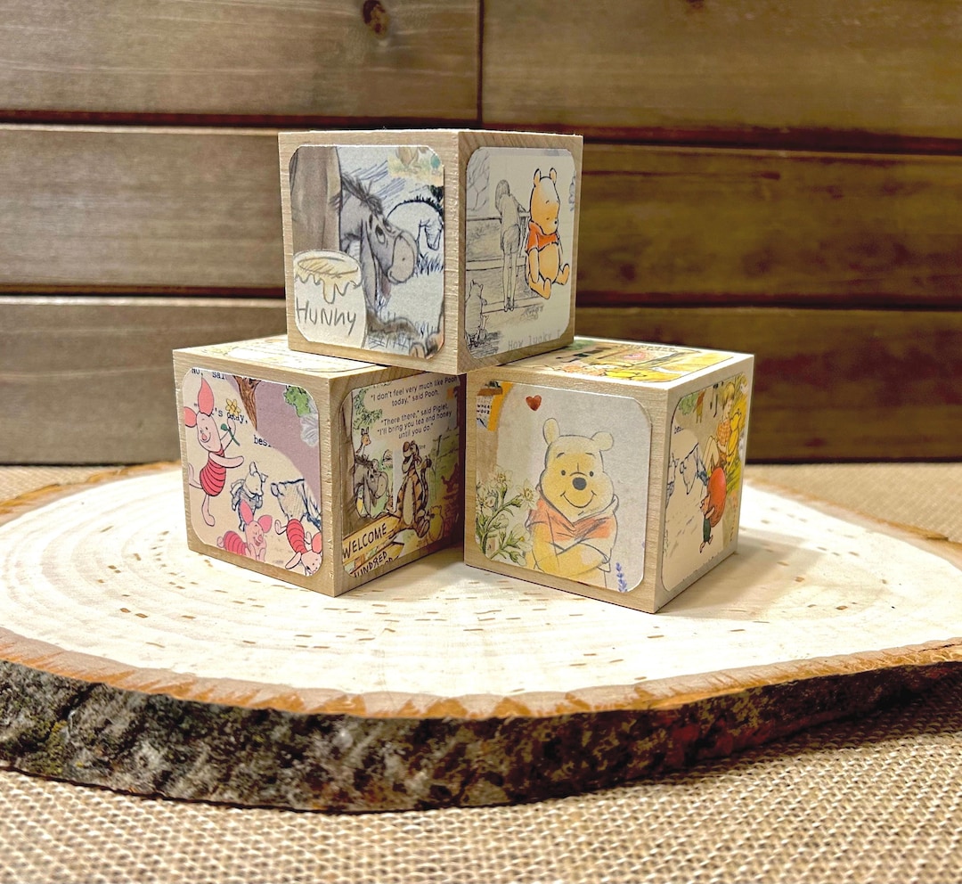 Vintage Winnie the Pooh - Wooden Baby Blocks - Baby Shower Decor ...