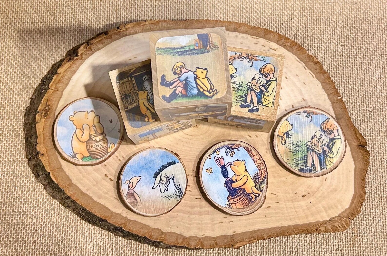 Winnie the Pooh Table Centerpiece - 10 Wooden Bark Slices - Enhance ...