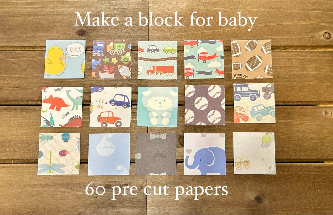 DIY Baby Shower Block Craft Kit – Pre-cut Papers for 2 Inch Wooden ...