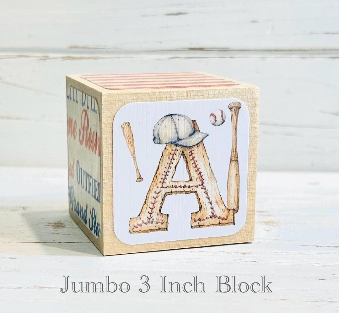 Personalized Baseball Initial - EXTRA LARGE 3 Inch Wooden Block - Baby ...