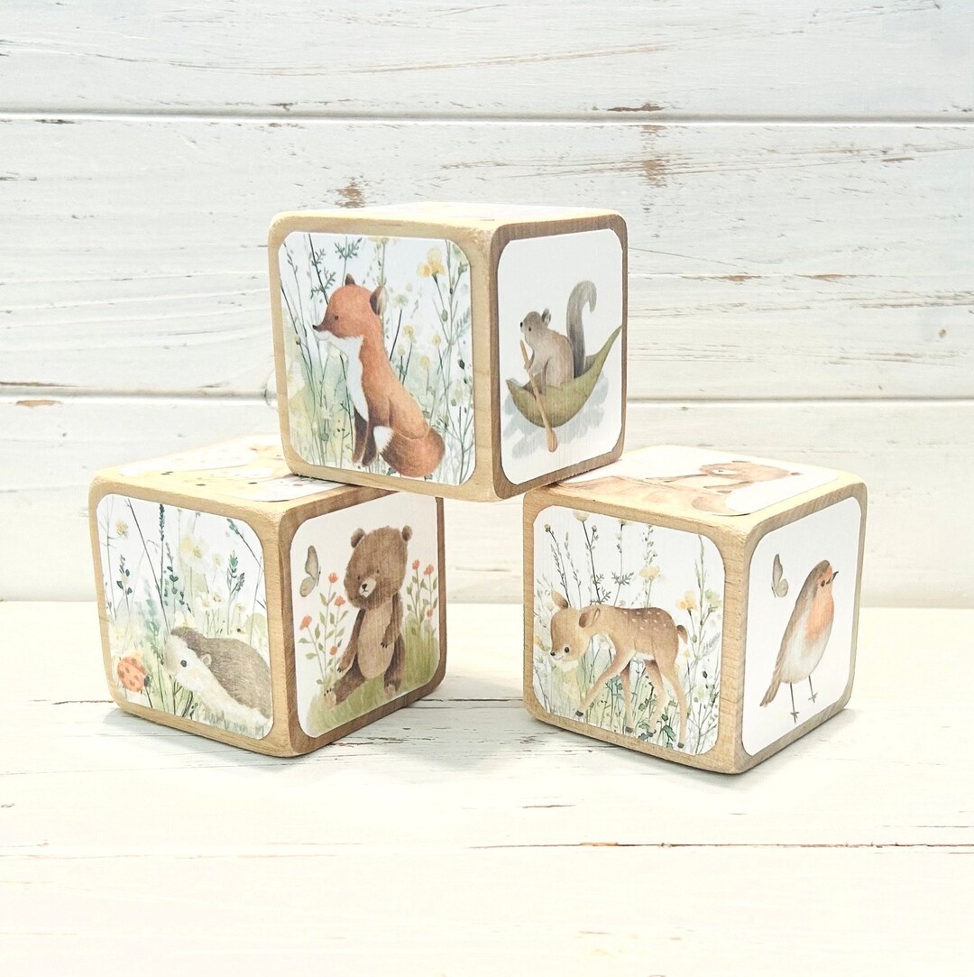 Woodland Animals Baby Blocks - Forest Animals Shower - Woodland Nursery ...