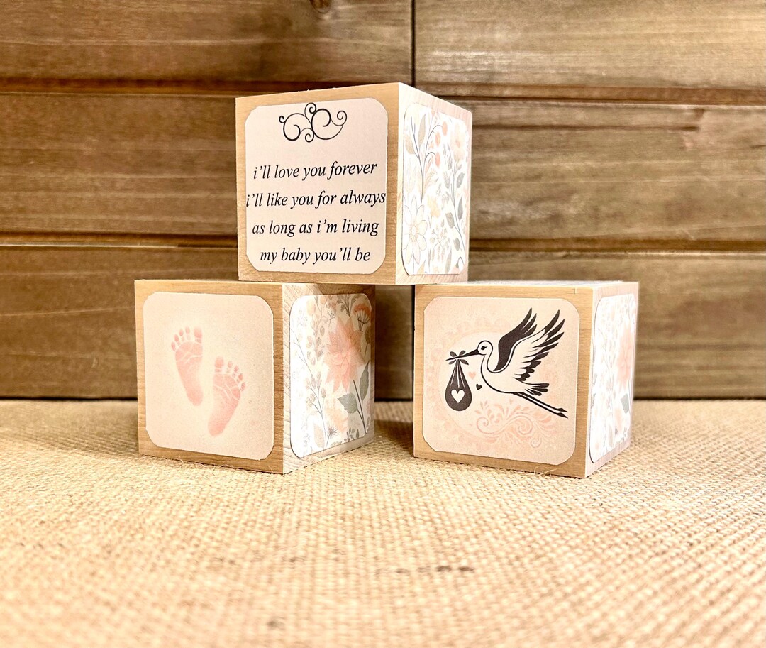 Baby Shower Decoration - Wooden Baby Blocks - Stork - I’ll Love You ...