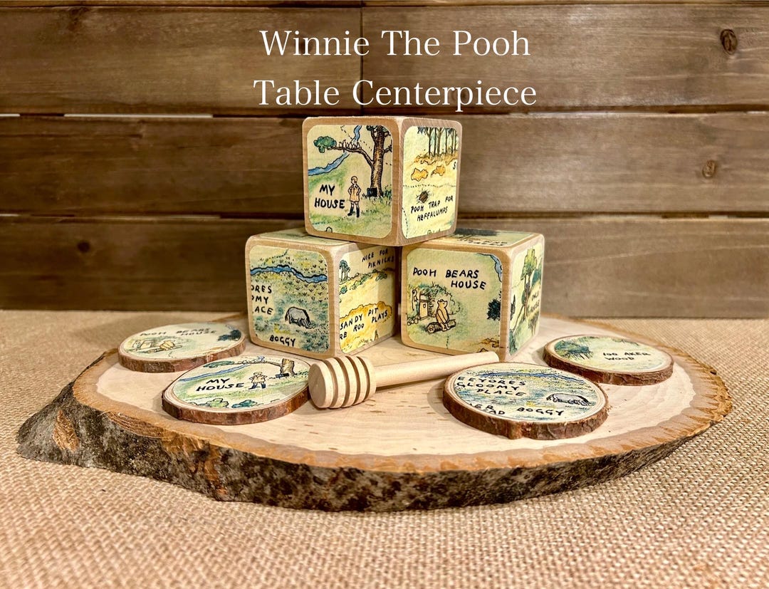 Winnie the Pooh Table Centerpiece Bundle - 3 Blocks, 4 Wooden Bark ...