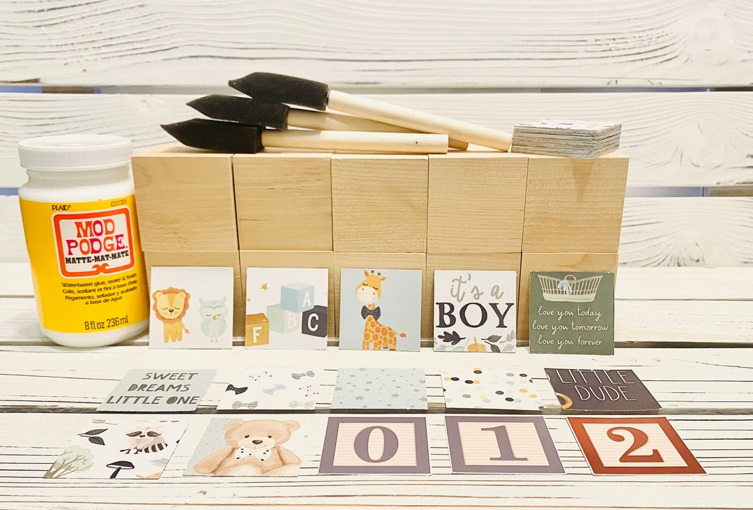 Wooden Blocks - Baby Shower Craft - Baby Boy Designs - DIY - Numbers 0 ...