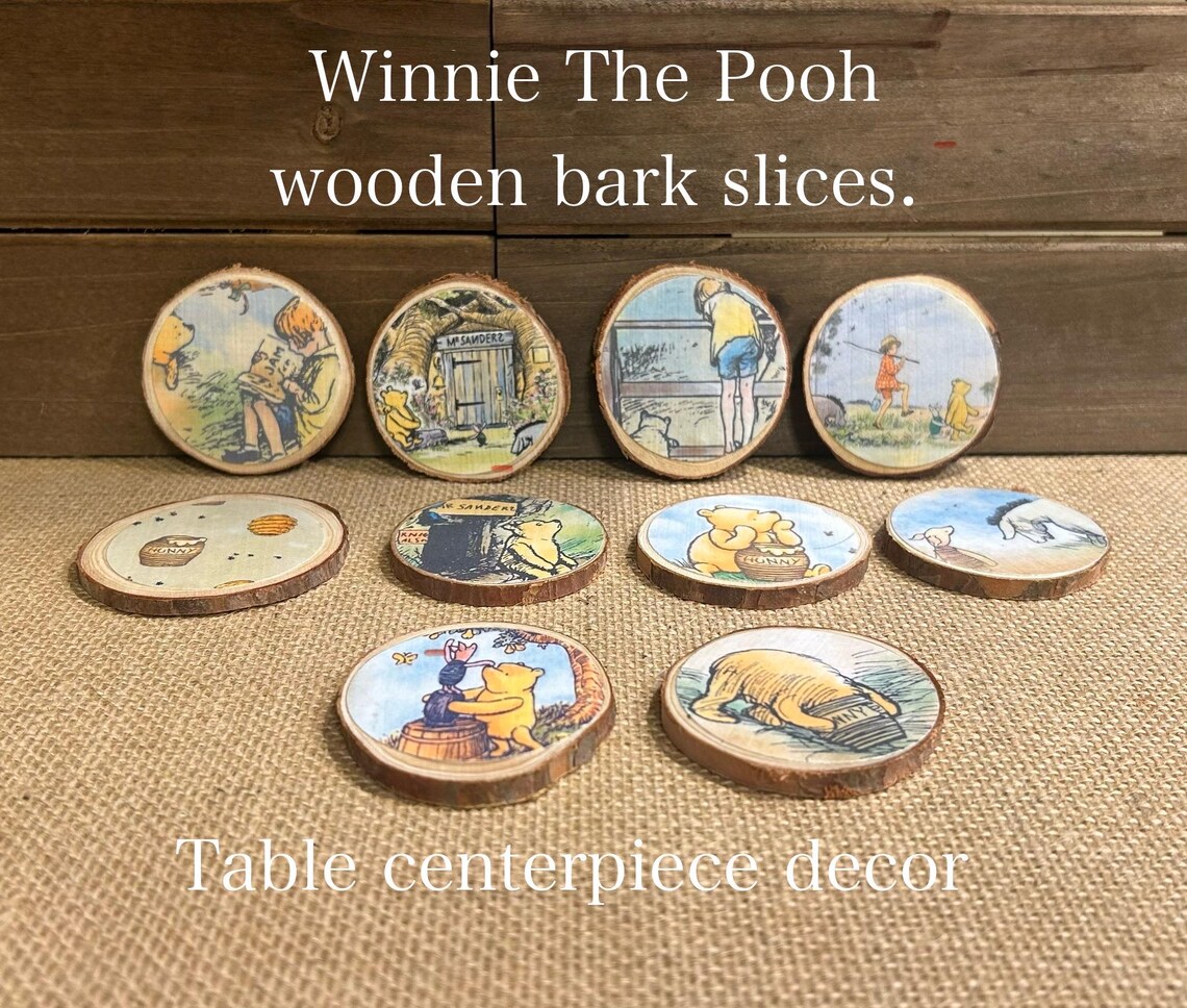 Winnie the Pooh Table Centerpiece - 10 Wooden Bark Slices - Enhance ...