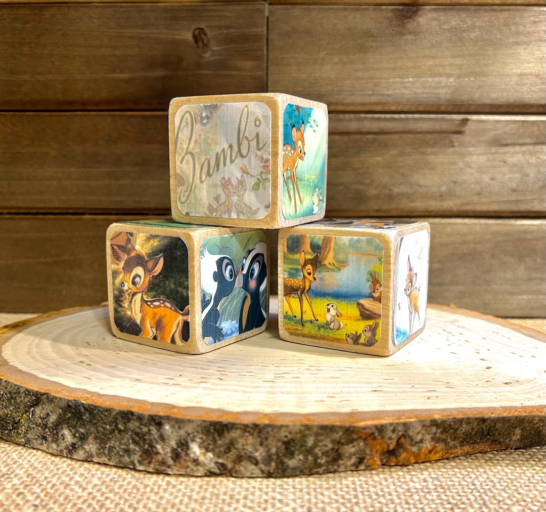 Bambi Wooden Blocks - Baby Shower Decor - Table Centerpieces - Nursery Room - 3 Book Blocks ...