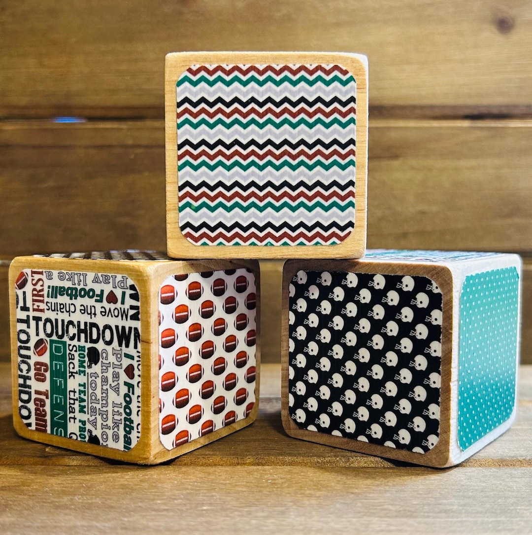 Football Wooden Baby Blocks - Sports Theme Nursery - Baby Shower Gift ...
