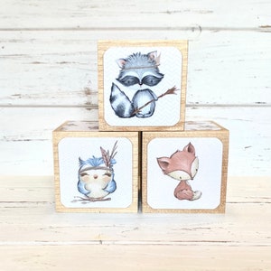Boho Woodland Animals - Wooden Baby Blocks - Baby Shower Decor - Table ...