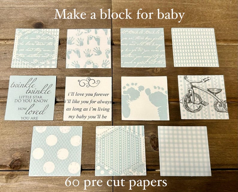 DIY Baby Shower Block Craft Kit – Pre-cut Papers for 2 Inch Wooden ...