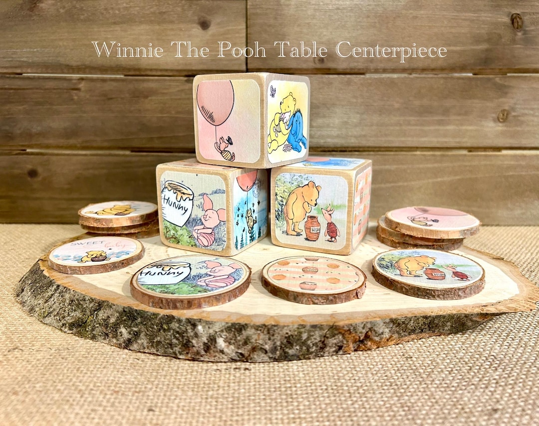 Winnie the Pooh Table Centerpiece Bundle - 3 Blocks & 10 Wooden Bark ...