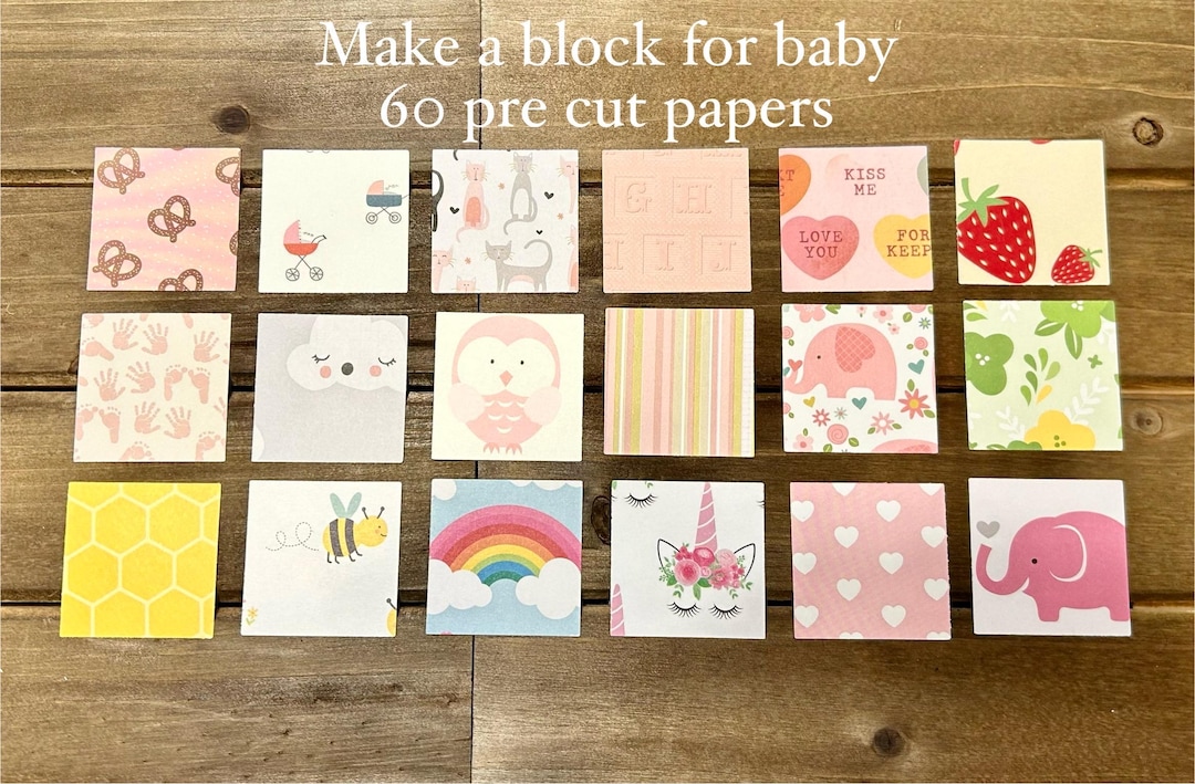 DIY Baby Shower Block Craft Kit – Pre-cut Papers for 2 Inch Wooden ...