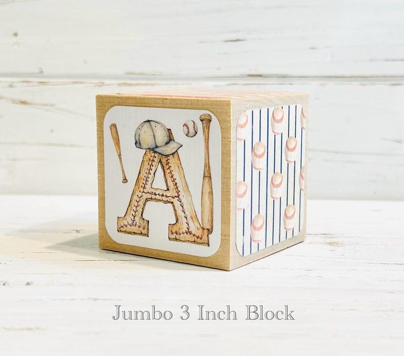 Personalized Baseball Initial - EXTRA LARGE 3 Inch Wooden Block - Baby ...