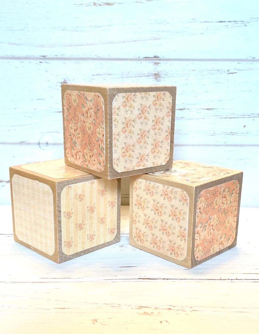 Wooden Baby Blocks - Vintage Floral - Shabby Chic - Baby Girl Nursery ...