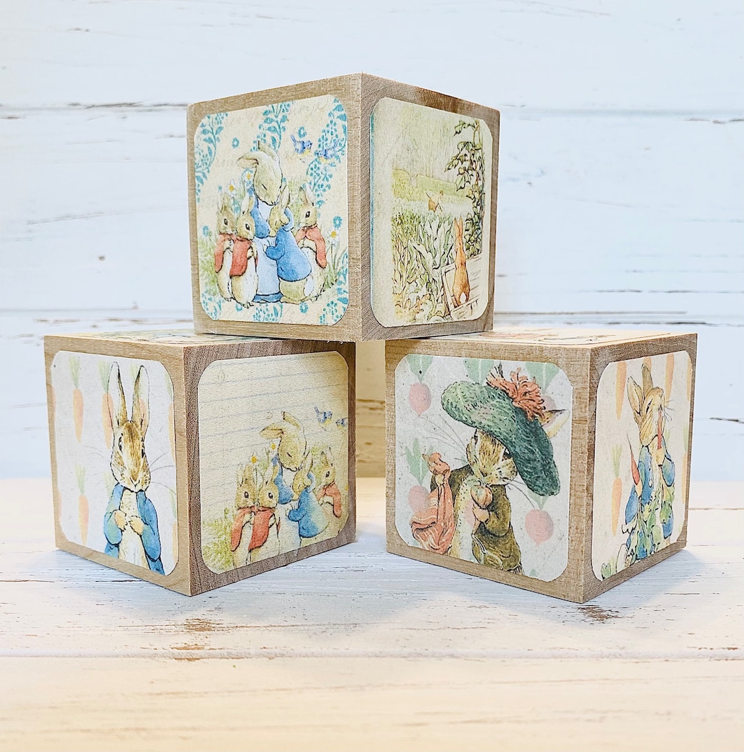 Beatrix Potter Wood Blocks Peter Rabbit Nursery Room Decor Benjamin ...