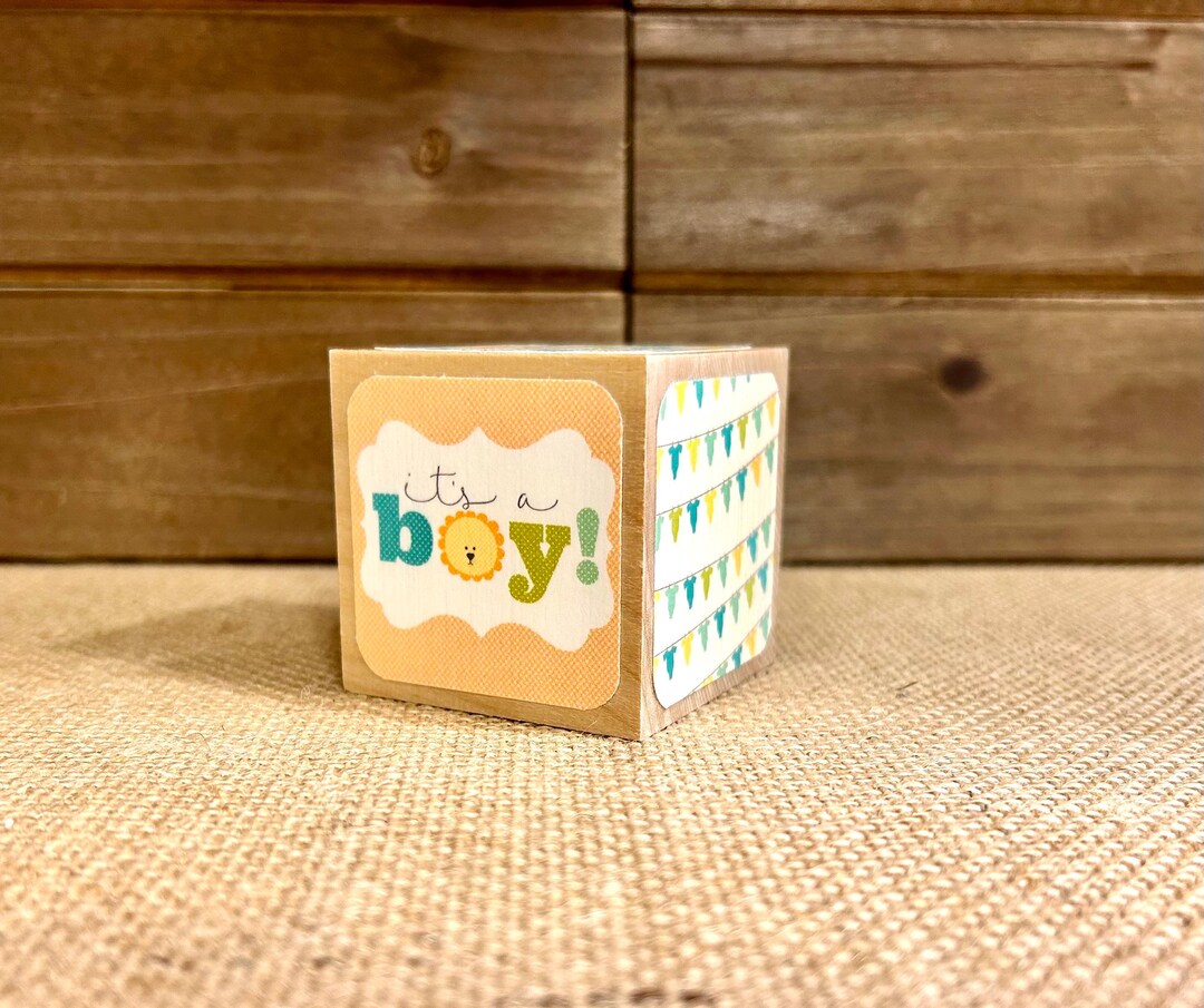 Gender Reveal Baby Boy Block - Baby Announcement Keepsake - 2 Inch ...