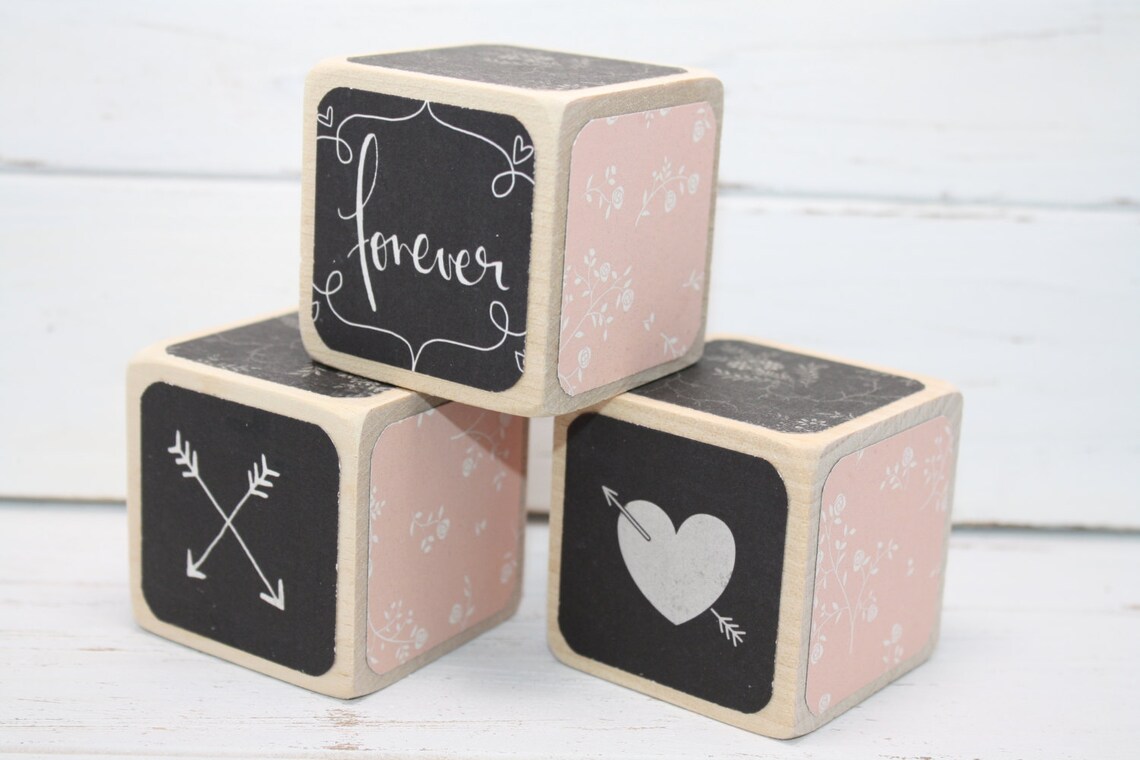 Wooden Blocks Pink and Black Nursery Baby Blocks Baby - Etsy