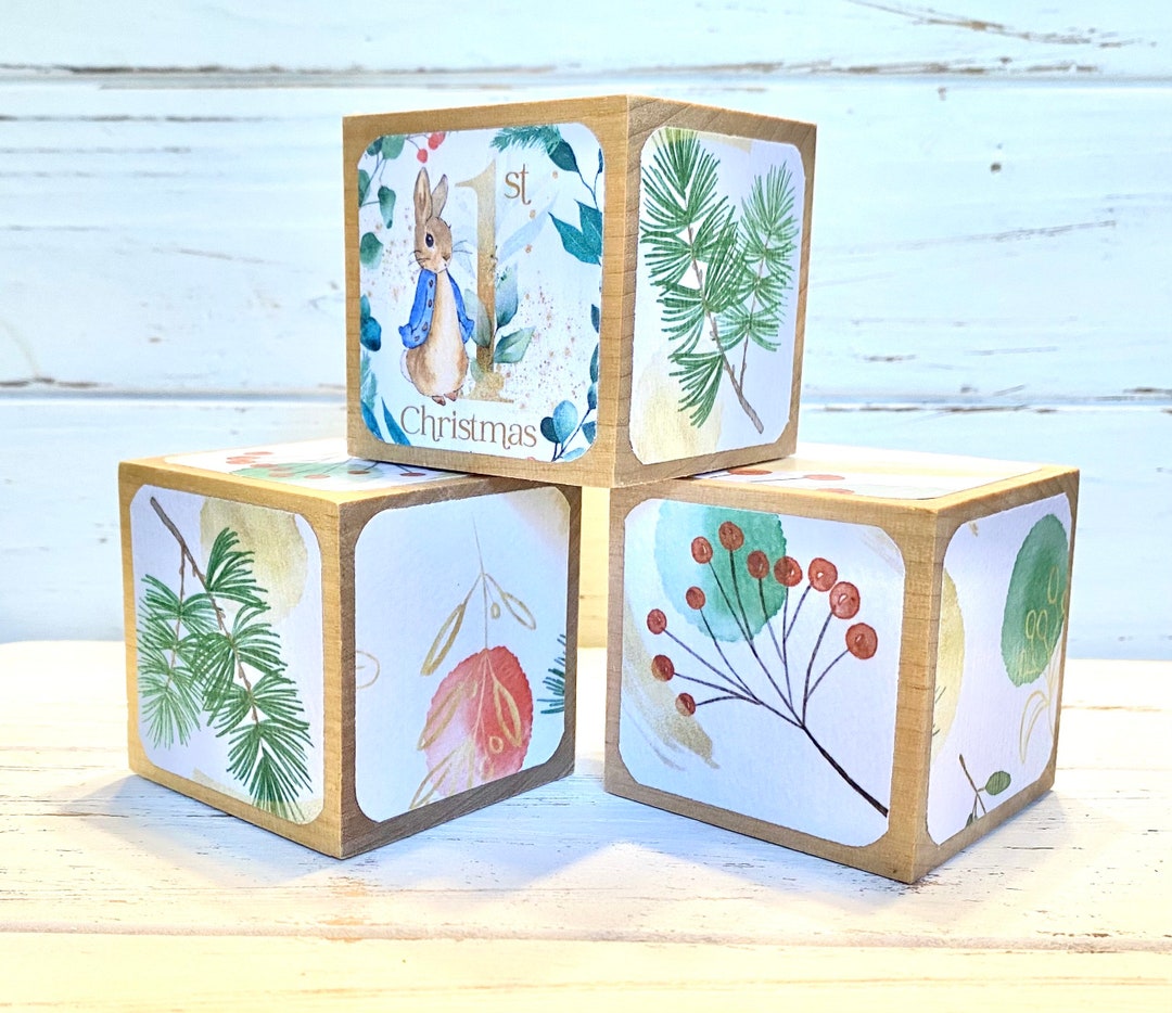 Baby’s First Christmas - Peter Rabbit Blocks - Beatrix Potter - Wooden Baby Blocks - Baby’s 1st ...