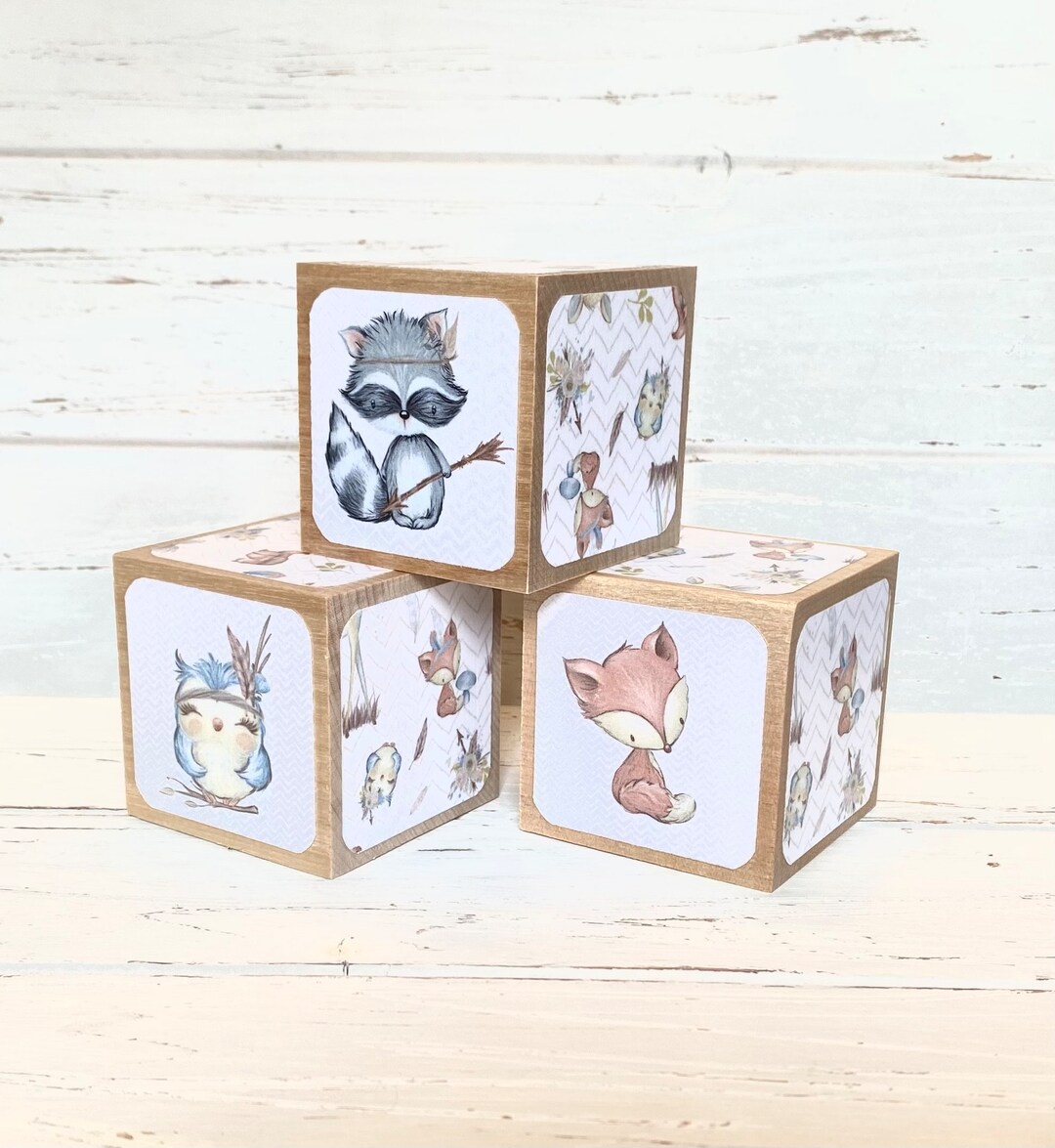 Boho Woodland Animals Wooden Baby Blocks Baby Shower Decor Table ...