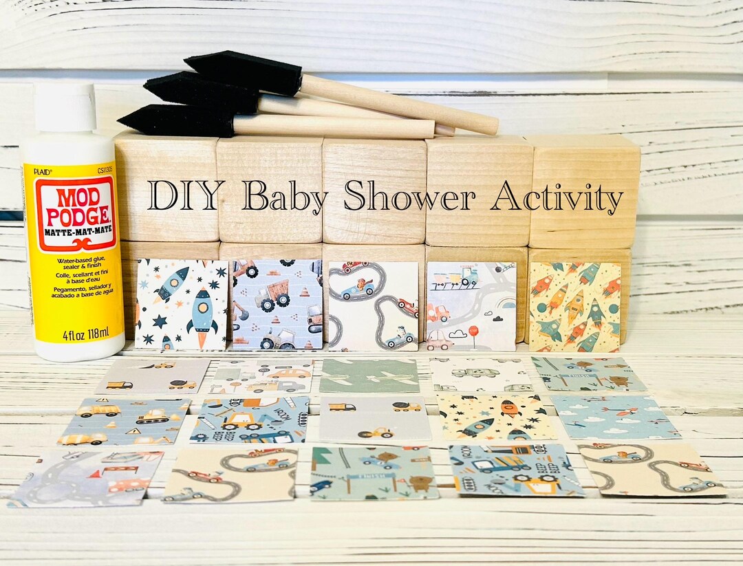 Baby Shower Activity- DIY Wood Block Kit - Tractors - Trucks - Garbage ...