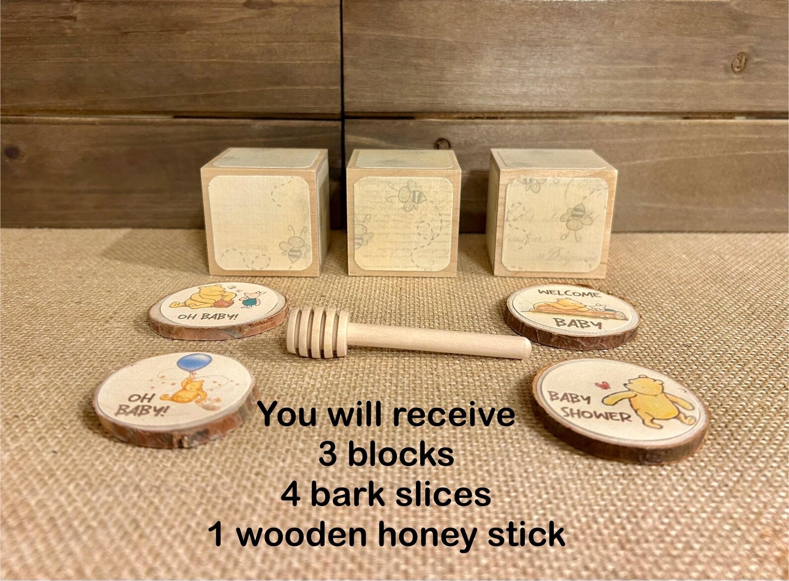 Winnie the Pooh Table Centerpiece Bundle - 3 Blocks, 4 Wooden Bark ...