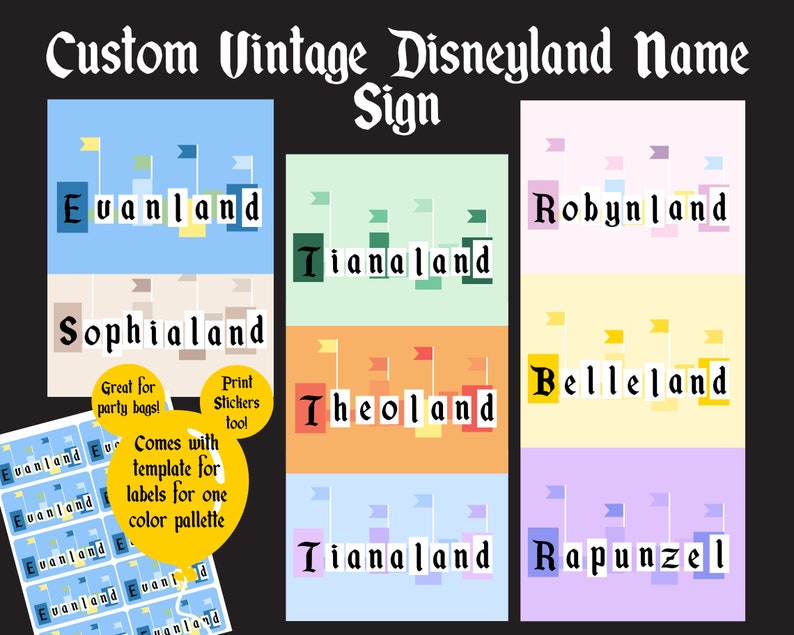 Vintage Disneyland Custom Sign & Sticker Label Template - Digital ...