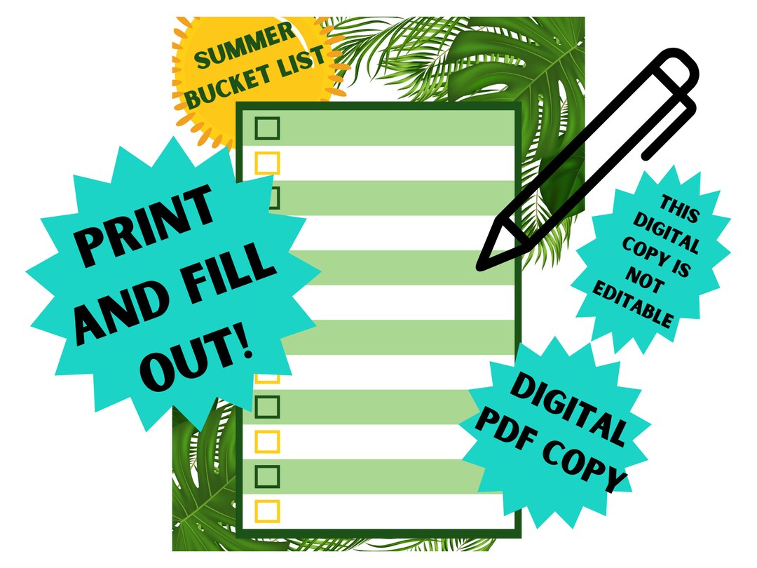 Printable Summer Bucket List Tropical Leaves - Etsy