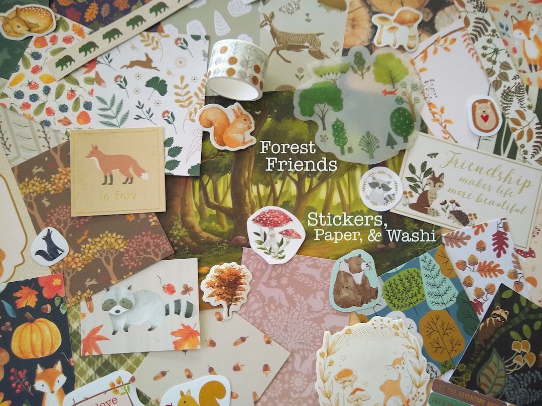 Forest Themed Kit. 50 Pieces Including Paper, Stickers, and Washi Tape ...