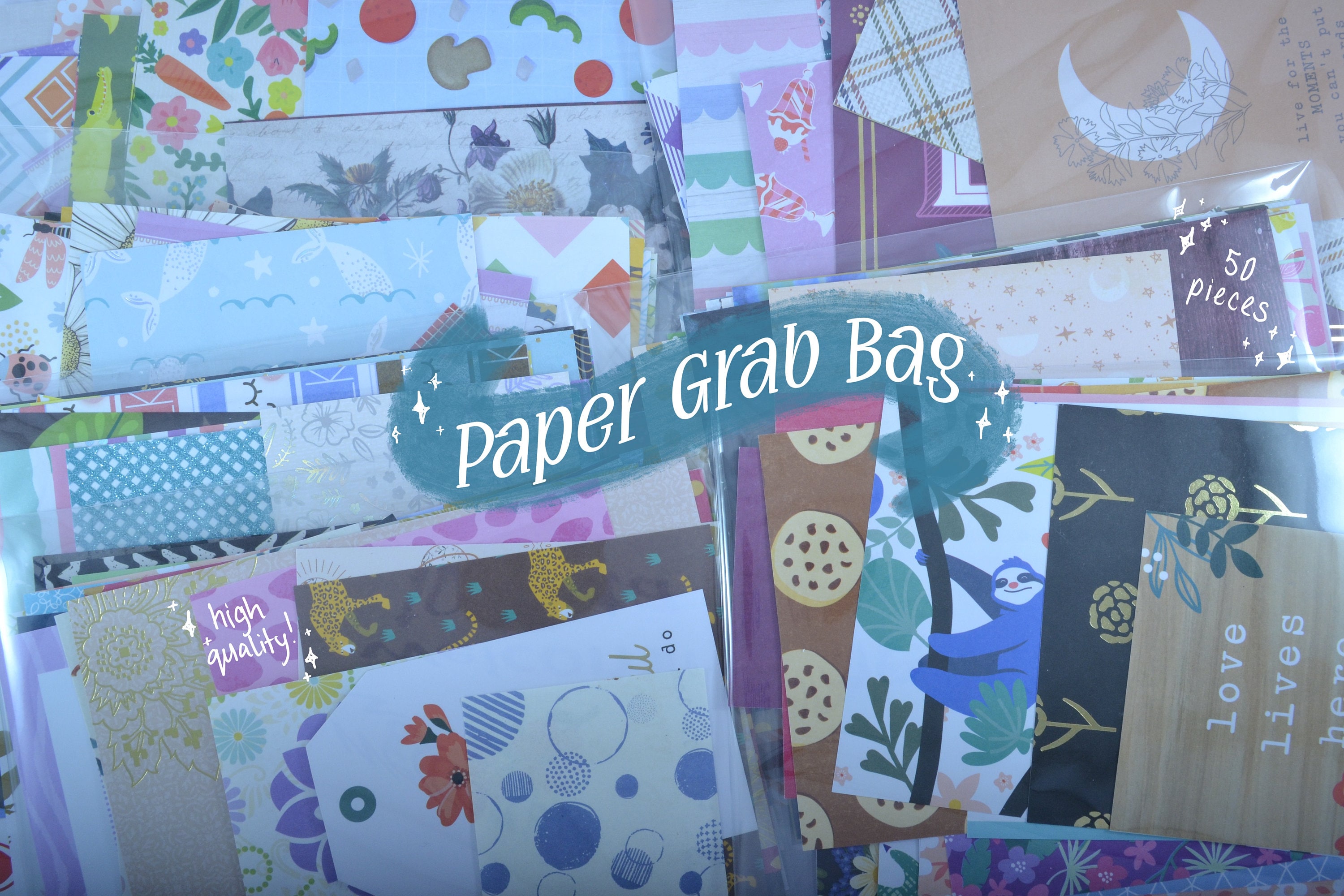 50 Pc Paper Grab Bag, Assorted Paper, Modern Stationery, Paper Supplies ...
