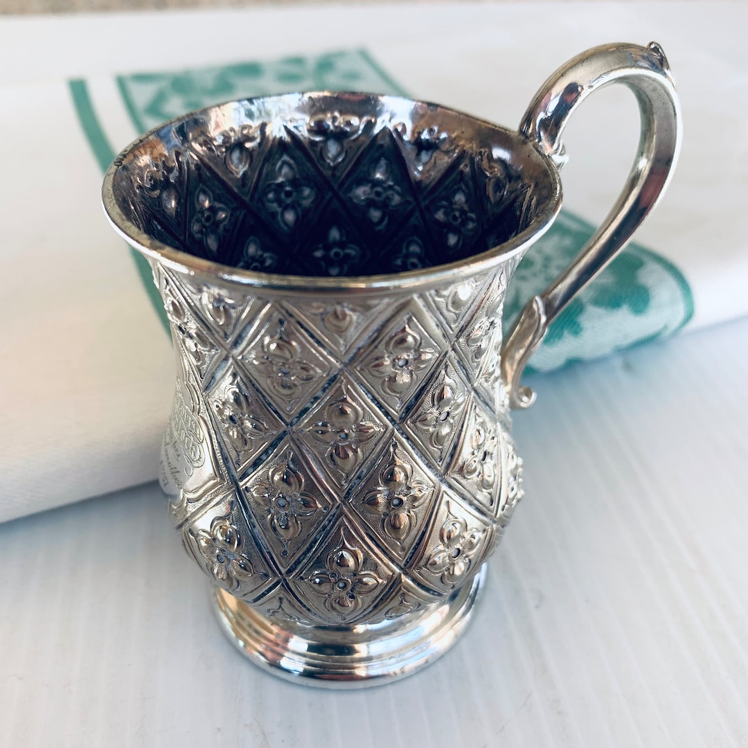 Antique Martin Hall Silver Plate Christening Mug Heavily Embossed ...